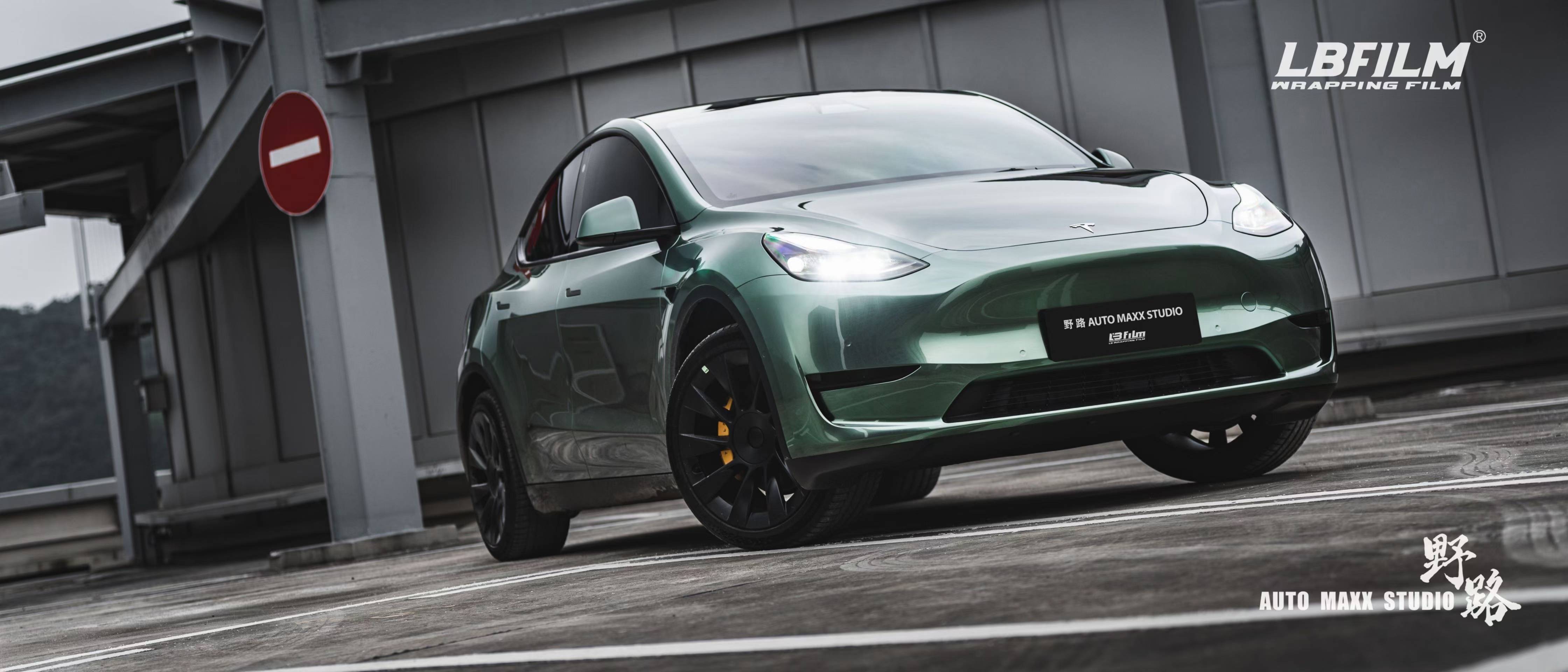 特斯拉modelY-LB改色膜液态金属苍岭绿，苍岭绿 质朴的贵族_搜狐汽车_搜狐网