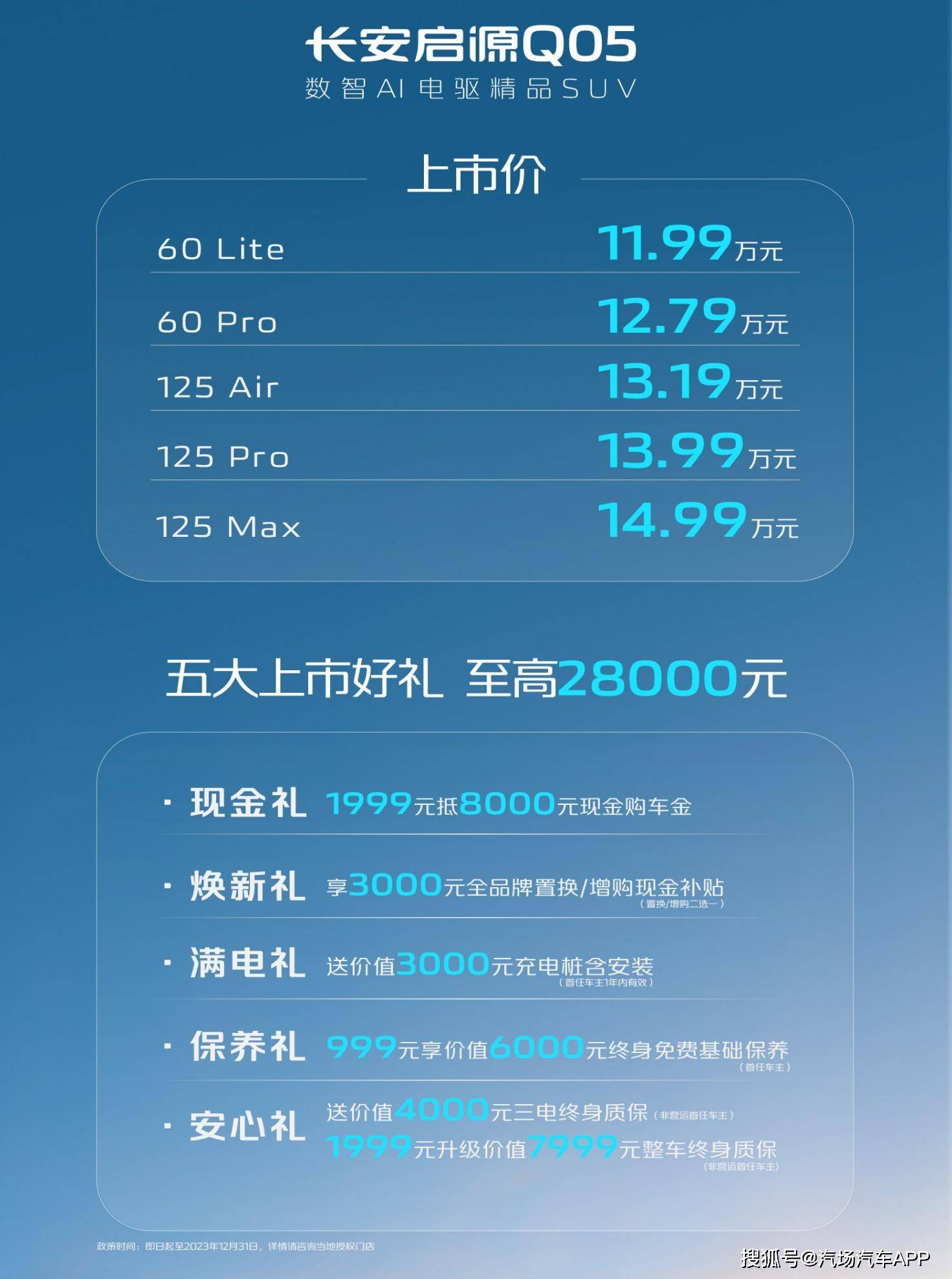 起售不到12万，1公里花费不到0.1元，长安启源Q05上市_搜狐汽车_搜狐网