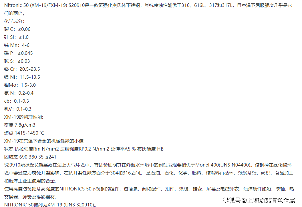 Nitronic50/XM-19/UNS S20910管件-搜狐大视野-搜狐新闻