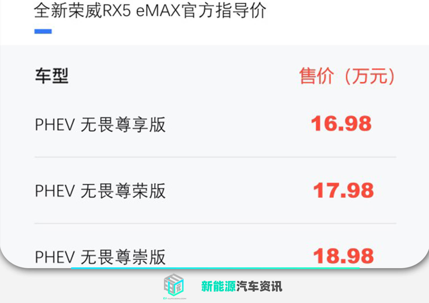 售价16.98万元-18.98万元 全新荣威RX5 eMAX正式上市_搜狐汽车_搜狐网