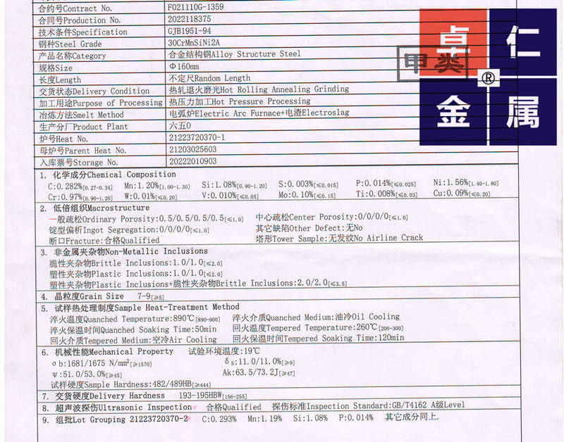 GJB 30CrMnSiNi2A Alloy 化学成分 圆钢 机械性能-搜狐大视野-搜狐新闻