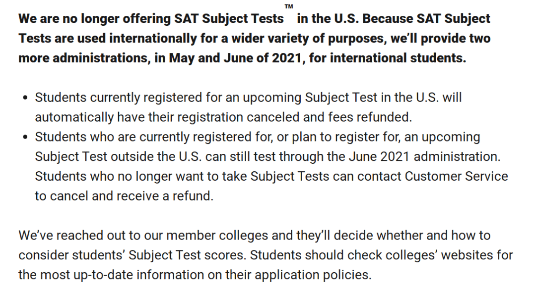 CB将正式取消SAT2和SAT写作考试_大学