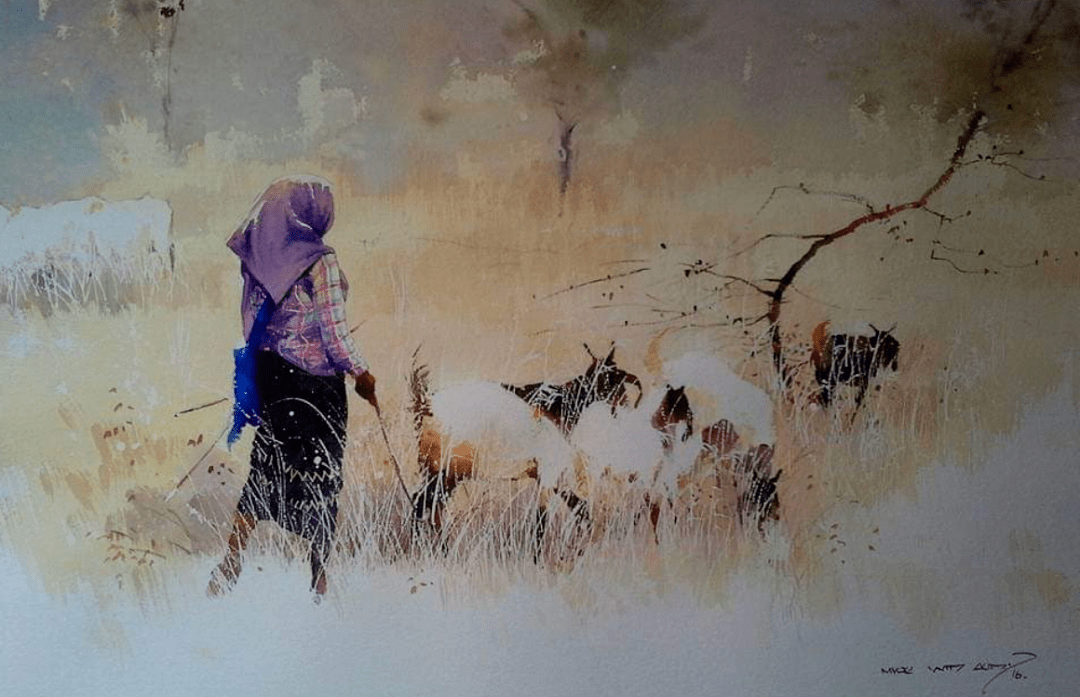 缅甸水彩画家——Myoe Win Aung作品欣赏（牛群、羊群）_声明