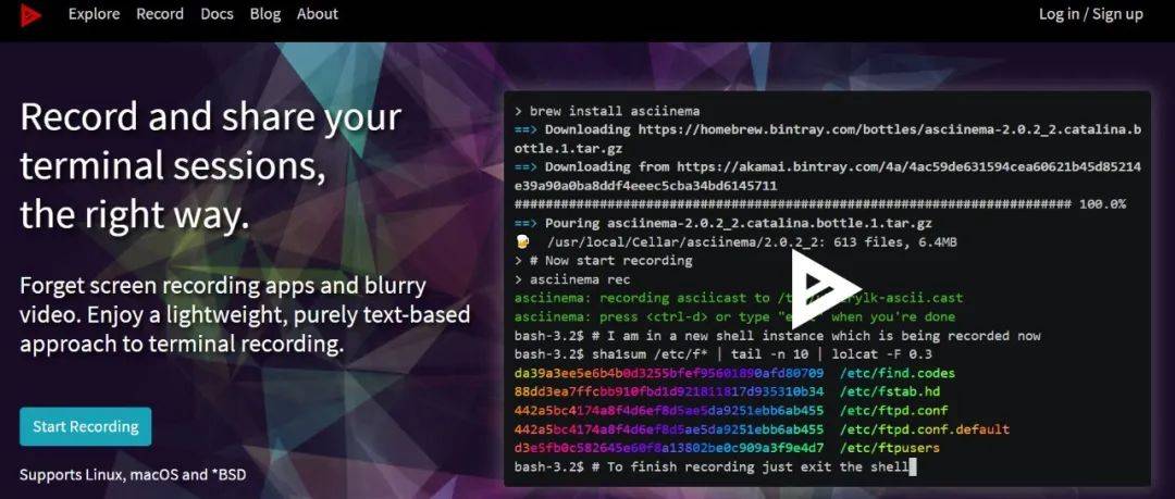 Asciinema - 终端日志记录神器，开发者的福音_cast_Python_play