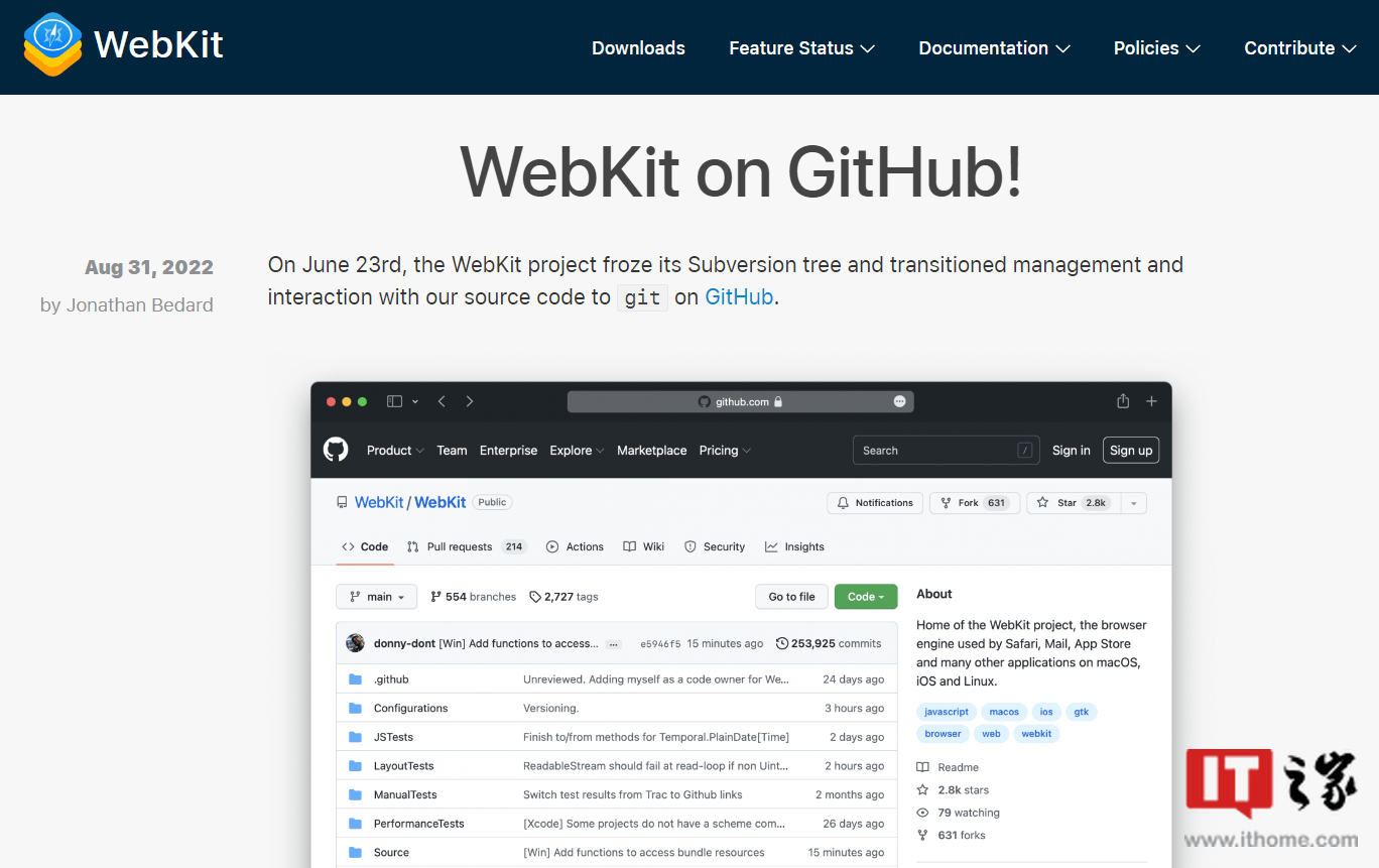 WebKit 浏览器引擎宣布迁移至 Git 和微软 GitHub_项目_开发人员_进行
