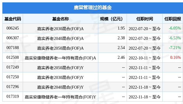 嘉实养老目标日期2055五年持有混合发起(FOF)基金经理变动：增聘唐棠为基金经理_数据_内容_整理