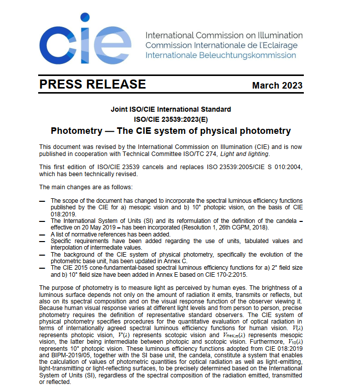 国际照明委员会（CIE）联合ISO/TC 274发布一项国际标准_增加了_背景_函数