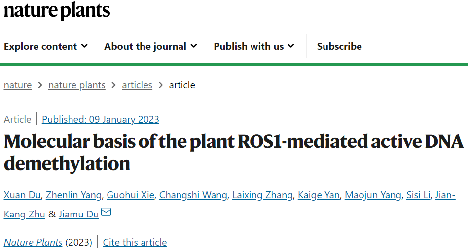 南方科技大学杜嘉木/朱健康破解ROS1主动DNA去甲基化的分子机理_植物_基因_研究