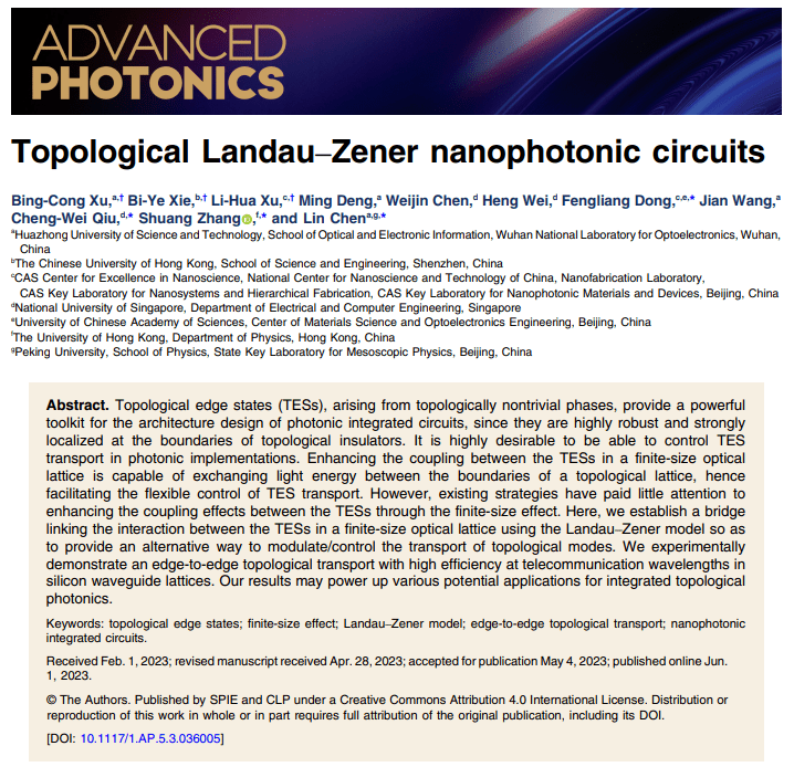 Adv. Photon. | 拓扑光子学助力纳米集成光路发展_阵列_传输_模式