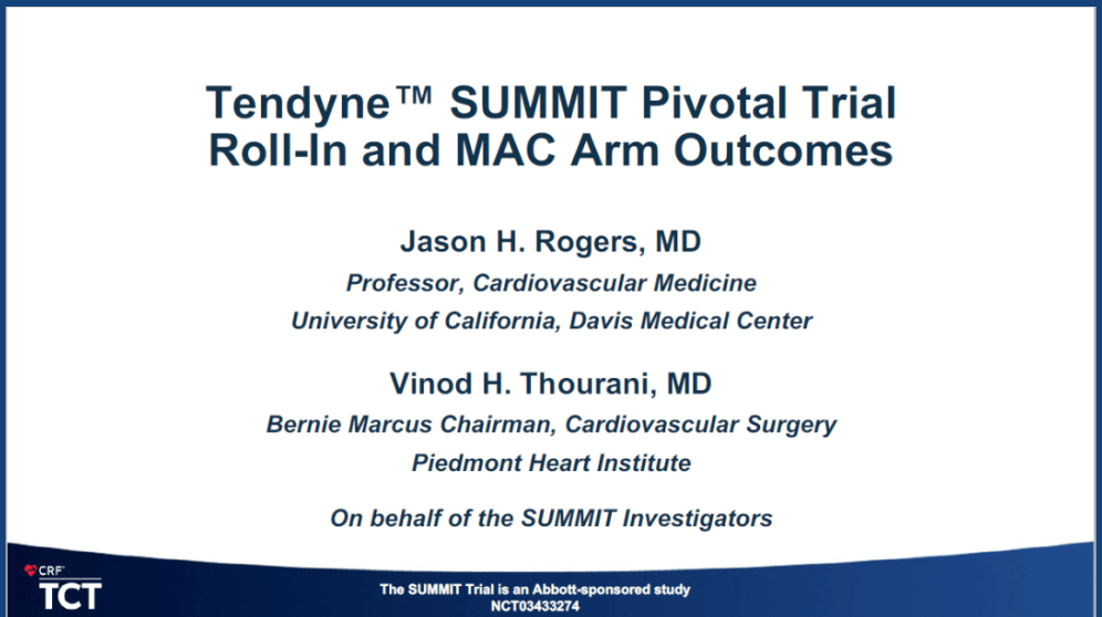 TCT 2023｜Tendyne SUMMIT Pivotal试验Roll-In与MAC研究结果发布_患者_二尖瓣_手术