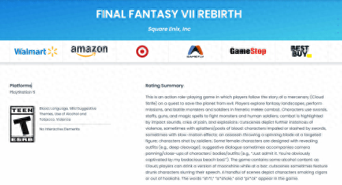 《FF7RE》评级评语透露：有清凉的沙滩泳装角色_服装_血液_海滩